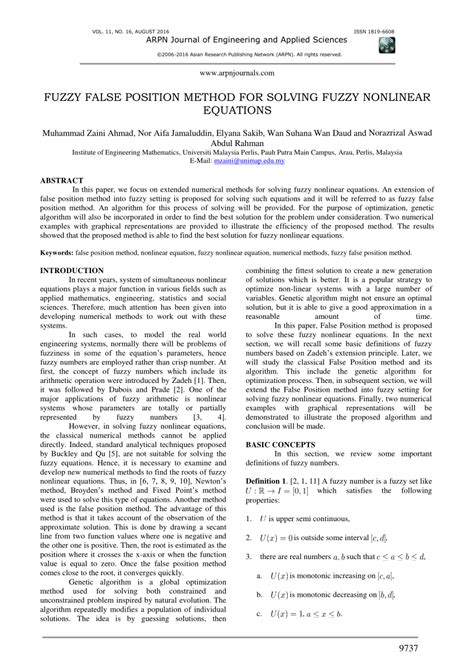 Pdf Fuzzy False Position Method For Solving Fuzzy Nonlinear Equations