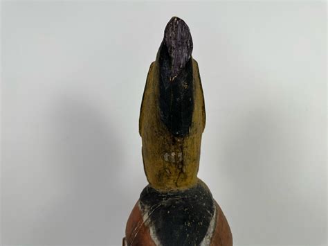 Large Ethnic Carved Wooden Statue Of Man With Bird On His Head 9w X 9d X 38h