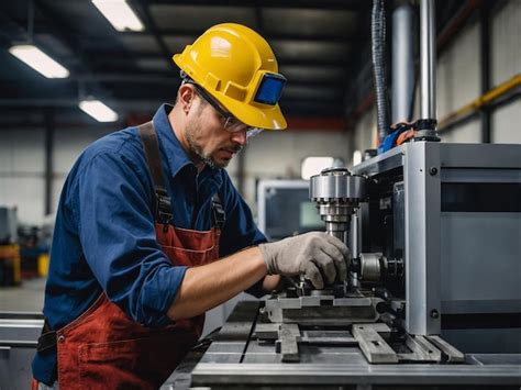 Mid Adult Worker Operating A Cnc Machine While Working In Industrial Facility Premium AI