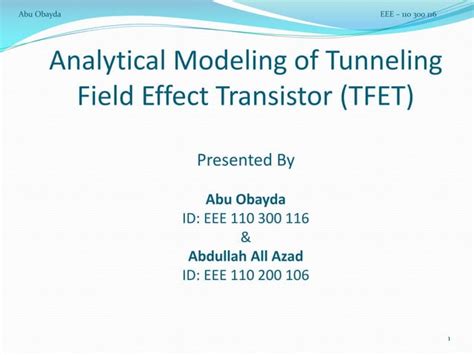 Analytical Modeling Of Tunneling Field Effect Transistor Tfet Pdf Chemistry Science