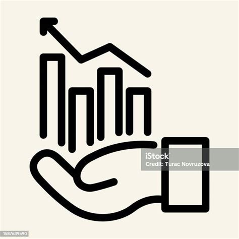 그래프 선 아이콘을 들고 있는 손입니다 흰색으로 분리된 손바닥 벡터 그림의 성장 차트 및 앱을 위해 설계된 관리 개요 스타일 Eps 10 10에 대한 스톡 벡터 아트 및