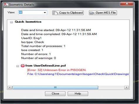 Unable To Generate An Isometric Drawing From P3d Isogen