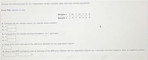 solved consider the following data for two independent