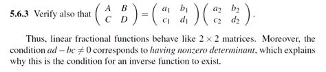 Euclidean Geometry How Does A Linear Fractional Function Behave Like A 2times 2 Matrix