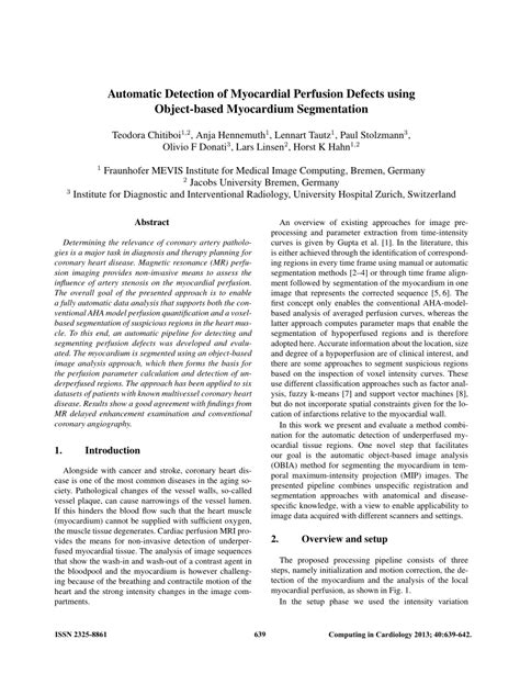 Pdf Automatic Detection Of Myocardial Perfusion Defects Using Object Based Myocardium Segmentation