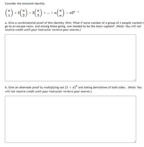 Solved Consider The Binomial Identity