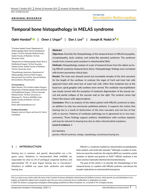 Pdf Temporal Bone Histopathology In Melas Syndrome
