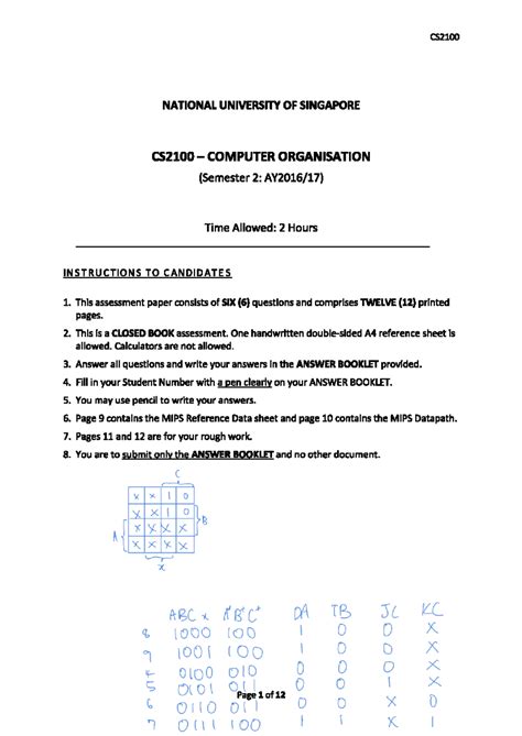 Cs2100 Finals 1617s2 Questions Cs2100 National University Of
