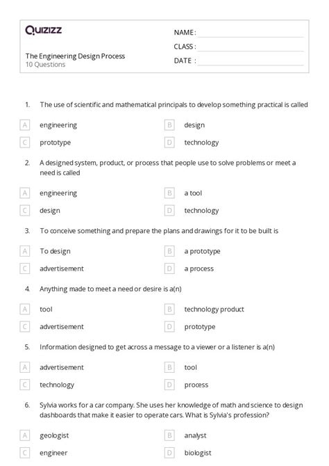 50 Engineering Design Worksheets For 5th Grade On Quizizz Free