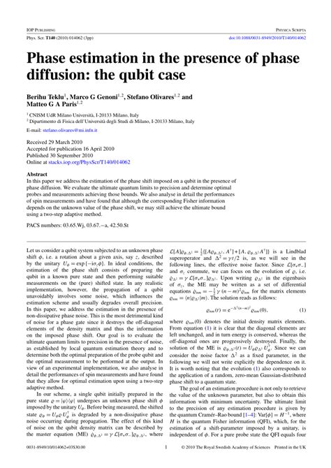 Pdf Phase Estimation In The Presence Of Phase Diffusion The Qubit Case