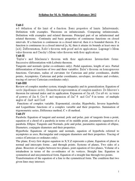 Syl Lab Us Entrance Msc Pdf Matrix Mathematics Ring Mathematics