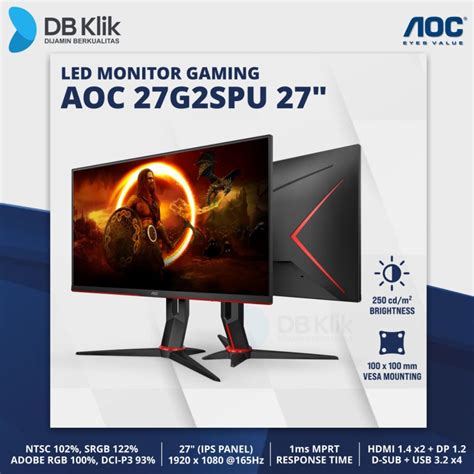 Jual Led Monitor Gaming Aoc 27g2spu 27 165hz Fhd Hdmi Vga Dp 27g2spu Bk Shopee Indonesia