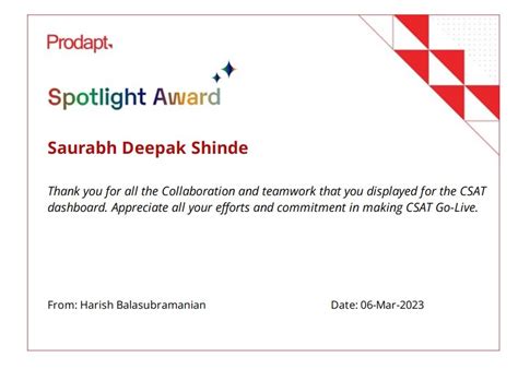 saurabh shinde on linkedin prodapt spotlightaward teamwork gratitude