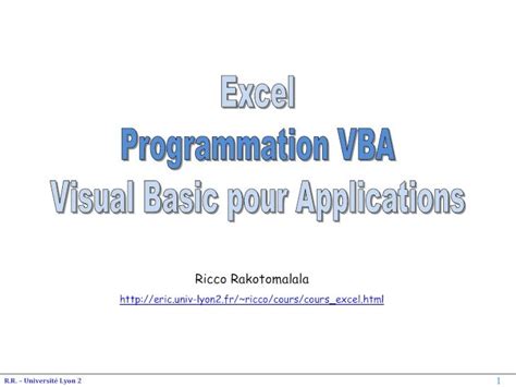 Pdf Excel Programmation Vbariccocoursexcelexcel Cours