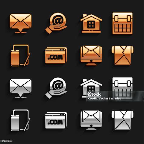 웹 사이트 템플릿 캘린더 봉투 모니터 및 봉투 전화 그래픽 태블릿 집 및 메일 전자 메일을 손 아이콘으로 설정합니다 벡터 0명에 대한 스톡 벡터 아트 및 기타 이미지