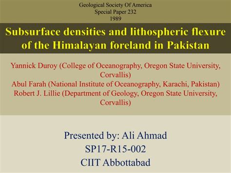 Subsurface Densities And Lithospheric Flexure Of The Himalayan Foreland In Pakistan Pdf