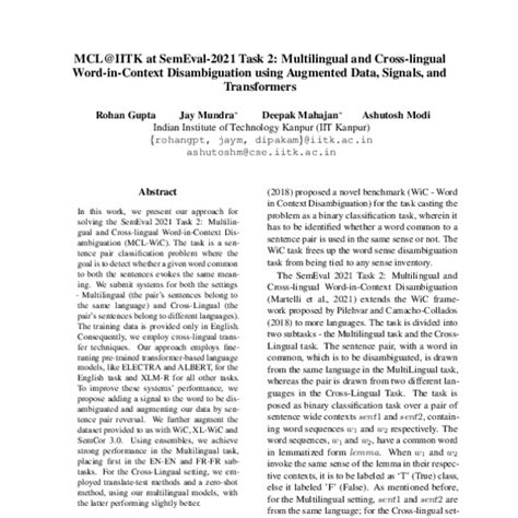 mcl iitk at semeval 2021 task 2 multilingual and cross lingual word in context disambiguation