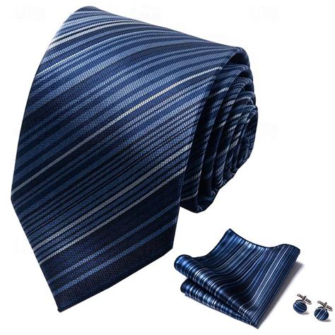 Classic Ties For Men Set Formal Pocket Square Cufflink Check Plaid