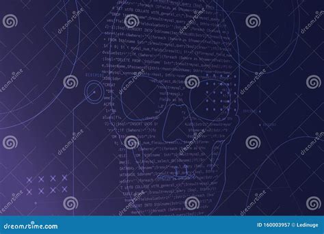Computer Source Code On A Screen With A Skull Shape Of A Virus Or