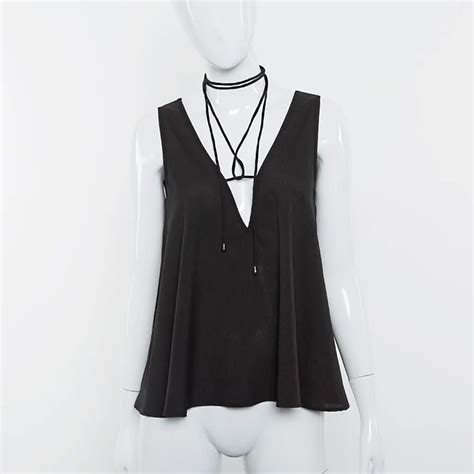 1 Pcs Casual Summer Woman Deep V Neck Top Sleeveless Lace Black Tank