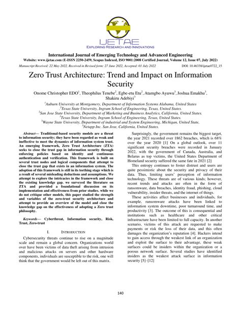 Pdf Zero Trust Architecture Trend And Impact On Information Security