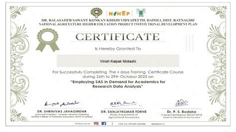Completed 4 Days Training In Sas For Research Data Analysis Vinish Mokashi Posted On The Topic