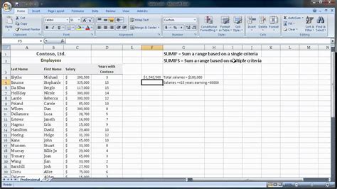 Excel 2007 2010 Sumif And Sumifs Formulasmov Youtube