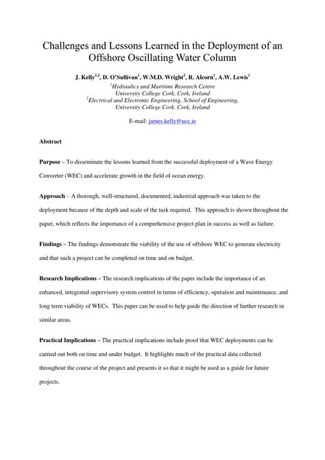 Pdf Challenges And Lessons Learned In The Deployment Of An Offshore Oscillating Water Column