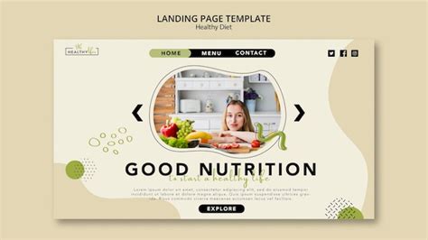 야채와 함께 건강한 식단을위한 방문 페이지 템플릿 무료 Psd 파일