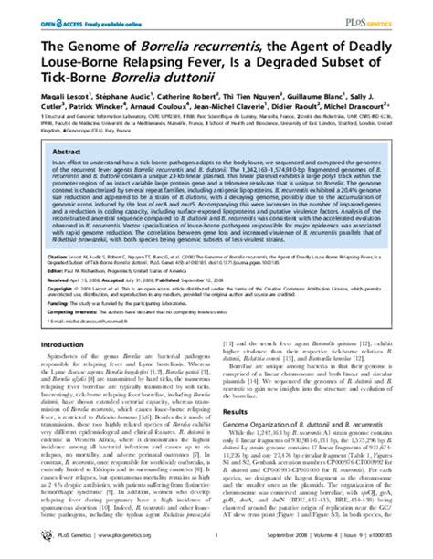 Pdf The Genome Of Borrelia Recurrentis The Agent Of Deadly Louse