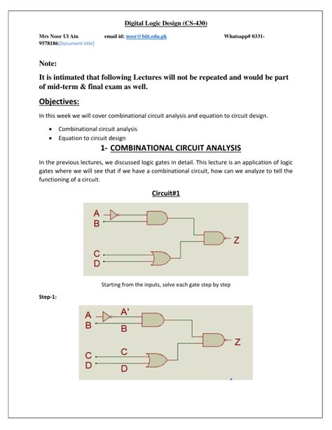 Digital Logic Design Combinational Circuit Analysis
