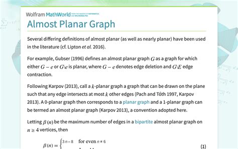 Almost Planar Graph From Wolfram Mathworld