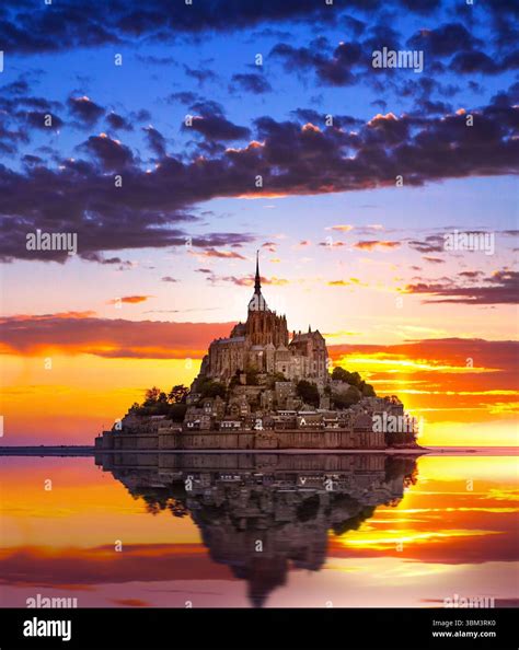 Mont Saint Michel View In The Sunrise Light Normandy Northern France