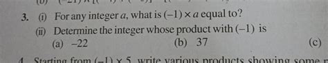 3 I For Any Integer A What Is −1×a Equal To Filo