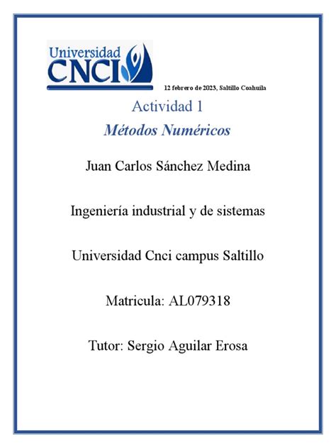 Actidad 1 Metodos Numericos Pdf Análisis Numérico Algoritmos