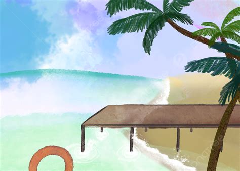 Seaside Gouache Coconut Tree Summer Background Summer Coconut Tree
