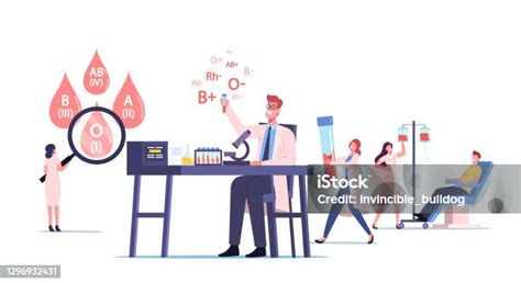 혈액 형을 검사 하는 작업 실험실에서 작은 메딕 남성과 여성 문자 간호사 는 기증자에서 생명의 피를 복용 간호사에 대한 스톡 벡터 아트 및 기타 이미지 Istock