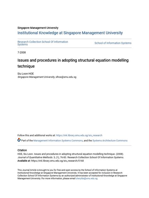Issues And Procedures In Adopting Structural Equation Modelling T Download Free Pdf