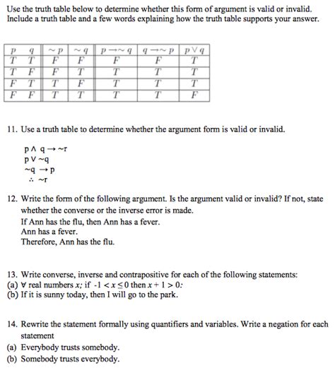 solved use the truth table below to determine whether this