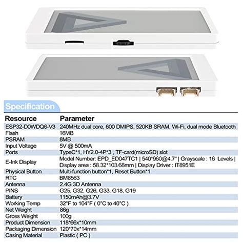 m5stack m5paper esp32 with 540960 4 7 inch e ink gt911 display want