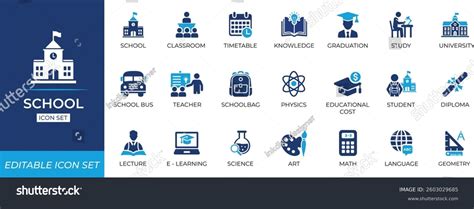 School Icon Set Solid Editable Icons Stock Vector Royalty Free