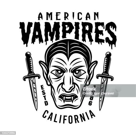 드라큘라 뱀파이어 벡터 엠블럼 배지 라벨 로고 또는 티셔츠 프린트 디자인 화이트에 고립된 빈티지 모노크롬 스타일 T 셔츠에 대한