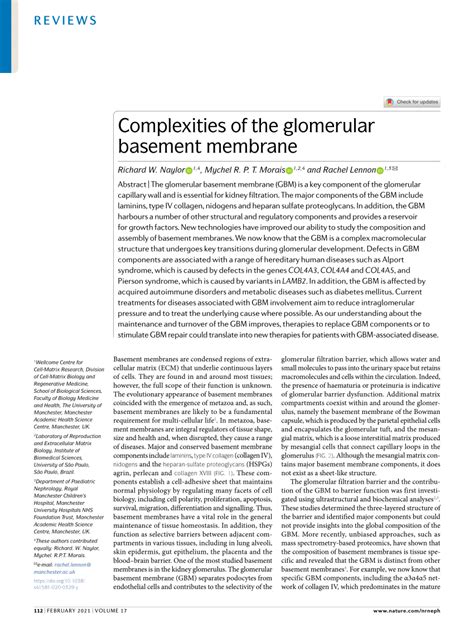 Pdf Complexities Of The Glomerular Basement Membrane