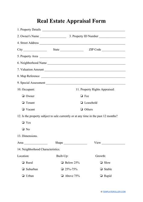 Printable Appraisal Form Printable Forms Free Online