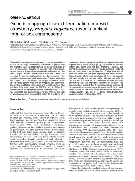 Genetic Mapping Of Sex Determination In Strawberries Pdf Genetic