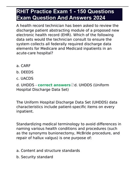 Rhit Practice Exam 1 150 Questions Exam Question And Answers 2024