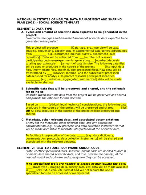 Nih Data Plan Templates And Examples Doc Template Pdffiller