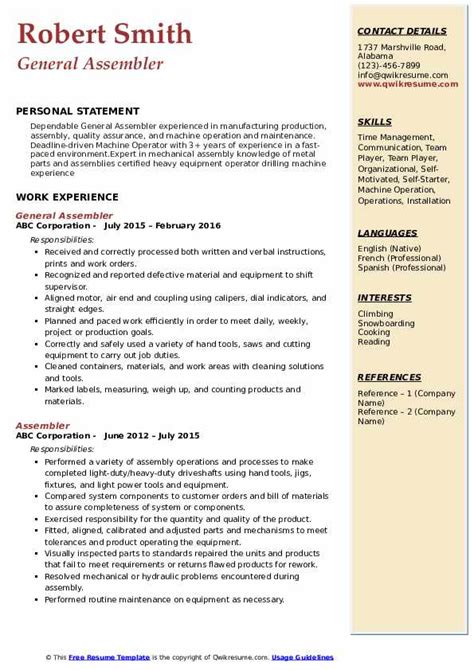 10 Assembler Resume Samples And Templates For 2025