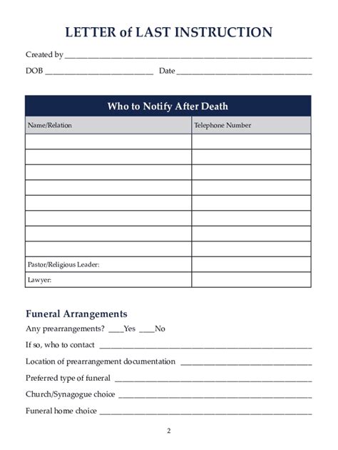 Letter Of Last Instruction Template