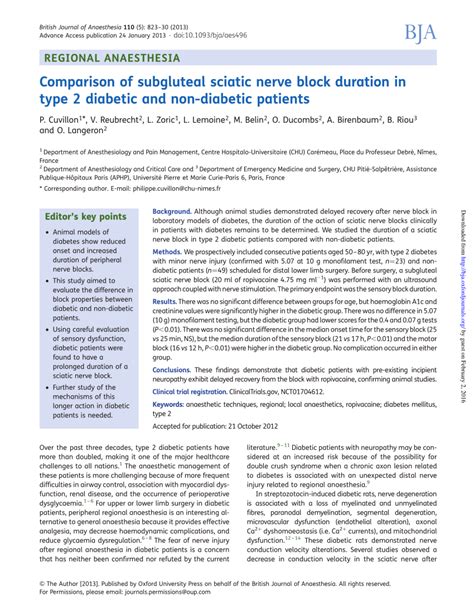 Pdf Comparison Of Subgluteal Sciatic Nerve Block Duration In Type 2 Diabetic And Non Diabetic